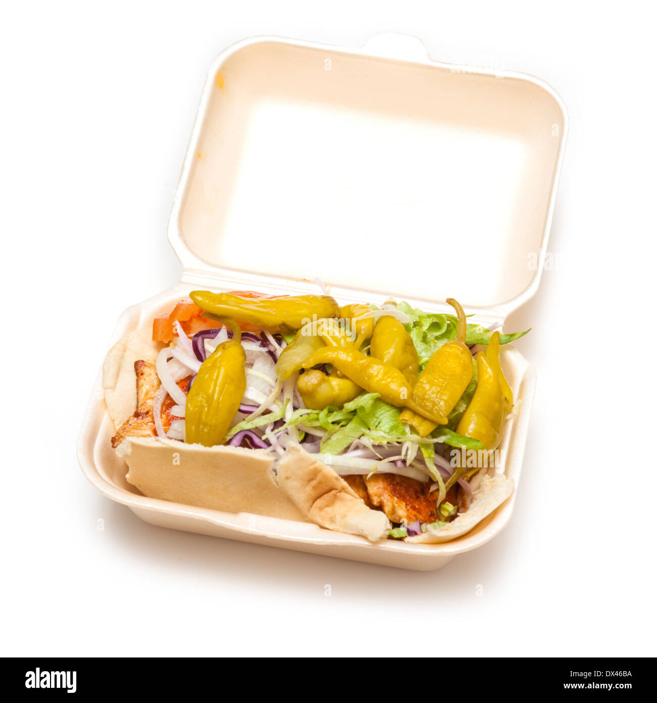Chicken kebab isolated on a white studio background Stock Photo - Alamy