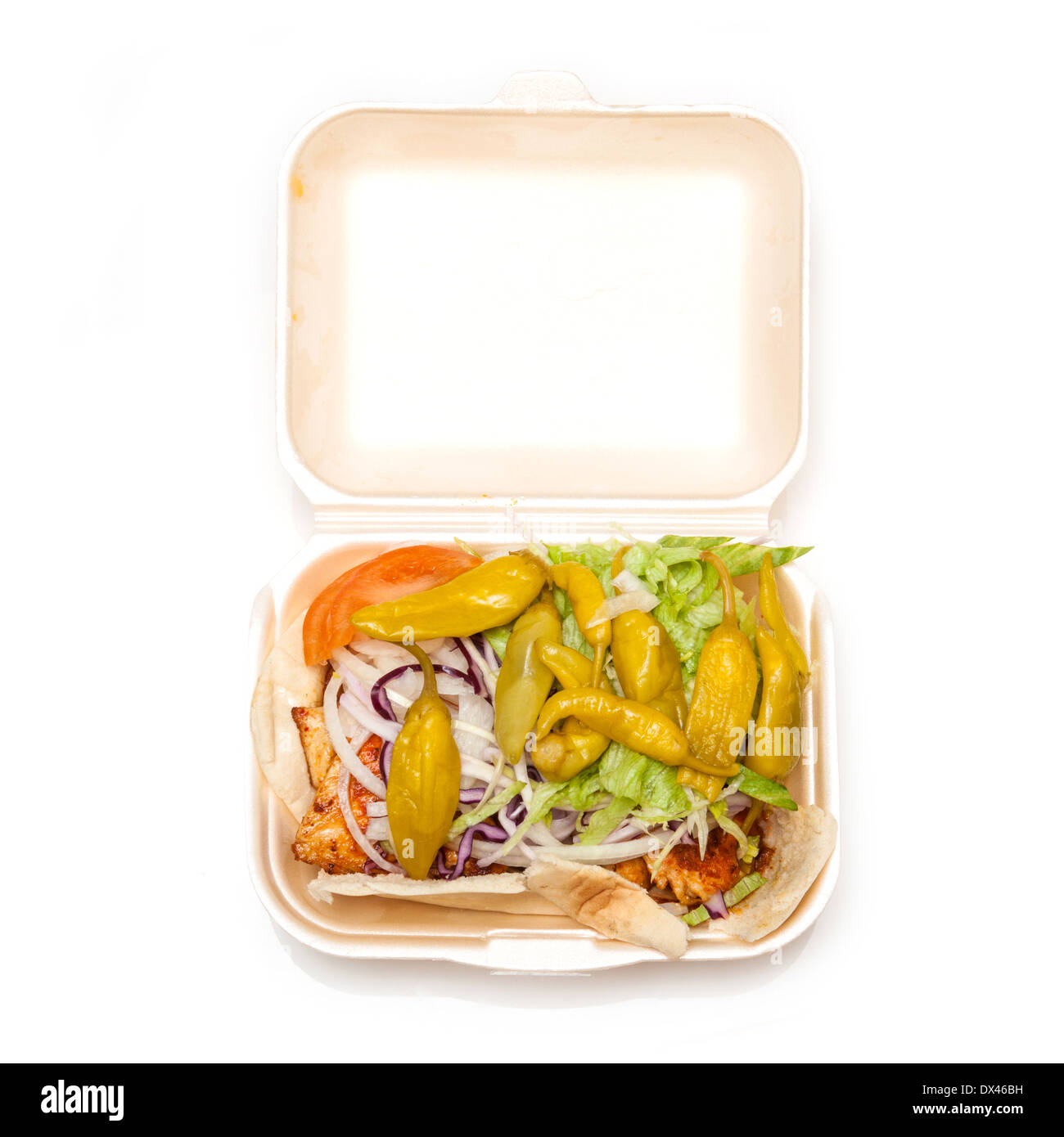 Chicken kebab isolated on a white studio background Stock Photo - Alamy