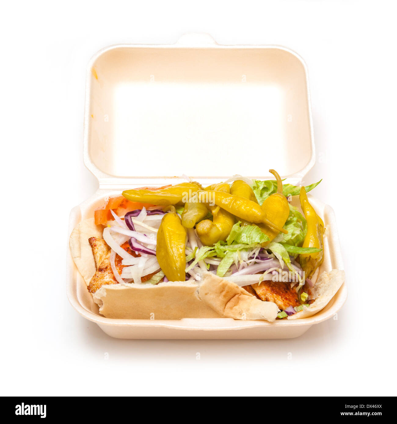 Chicken kebab isolated on a white studio background Stock Photo - Alamy