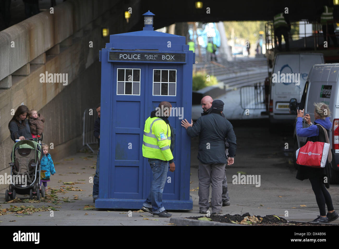 The Tardis arrives on the set of 'Doctor Who' in central London London ...
