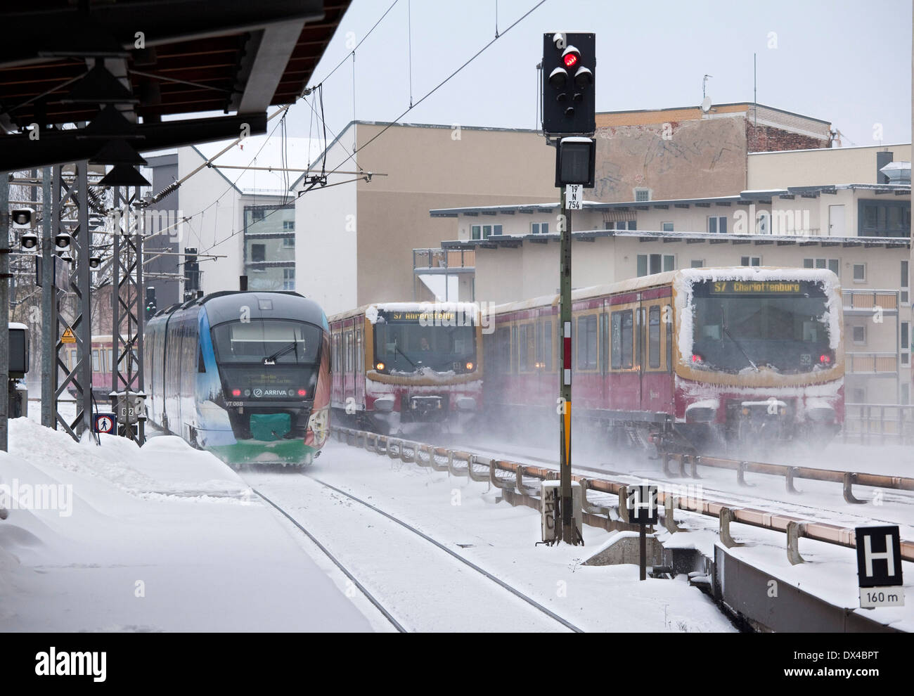 S-Bahn trains in snowstorm Stock Photo - Alamy