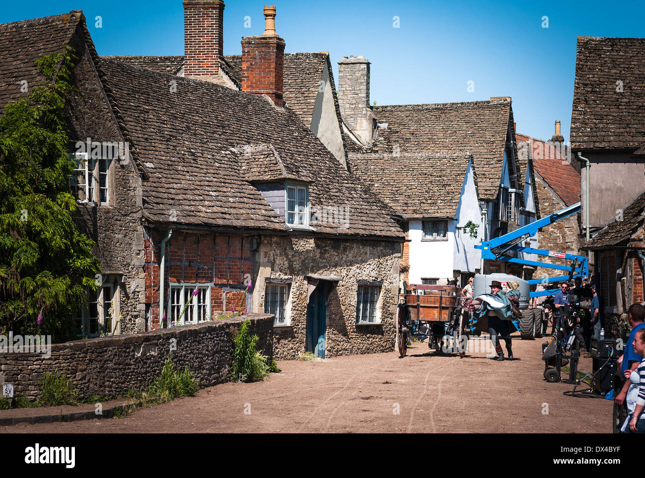 Lacock village used as film set for BBC Cranford drama production Stock ...