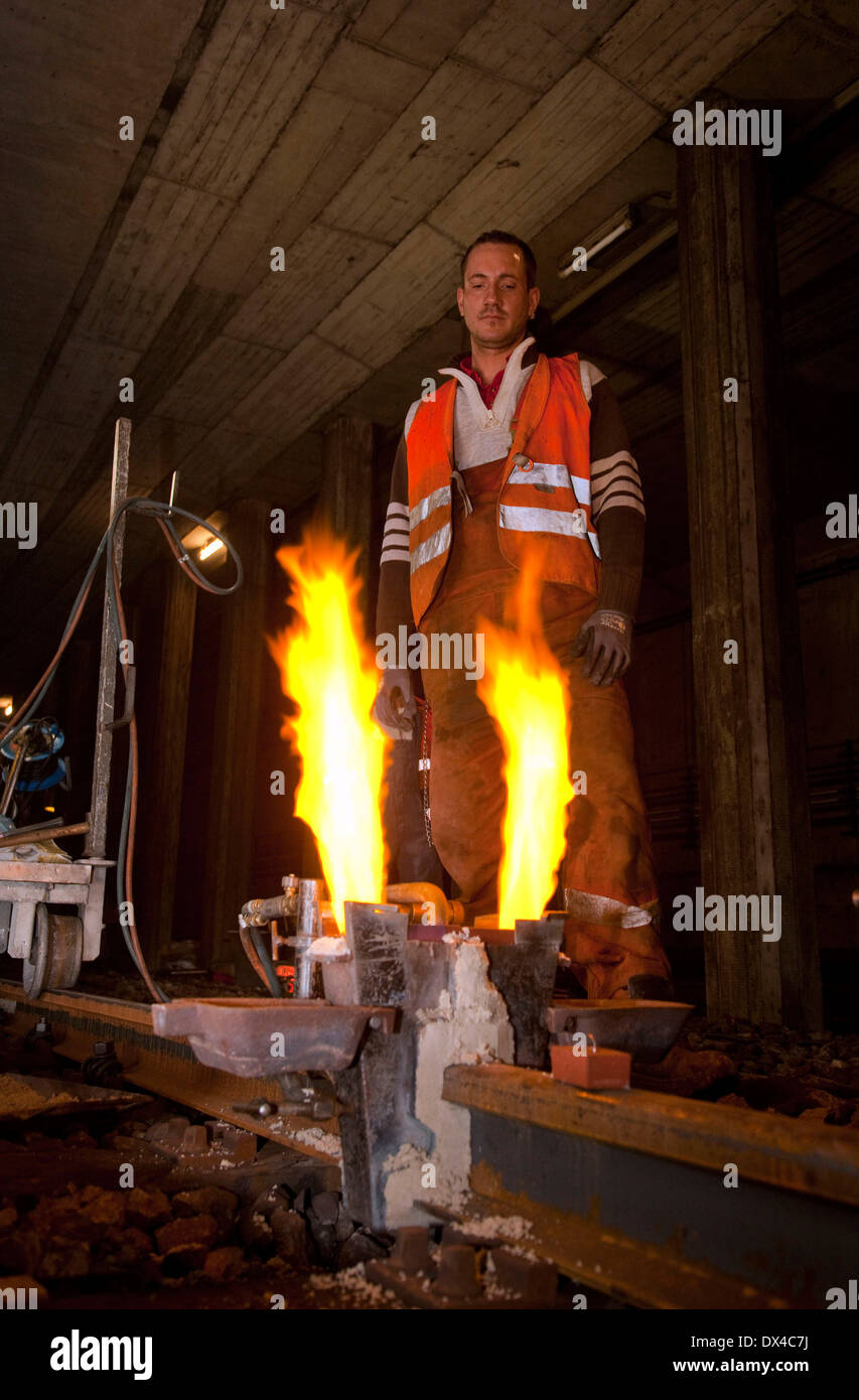 Track builders in metro tunnel Stock Photo - Alamy