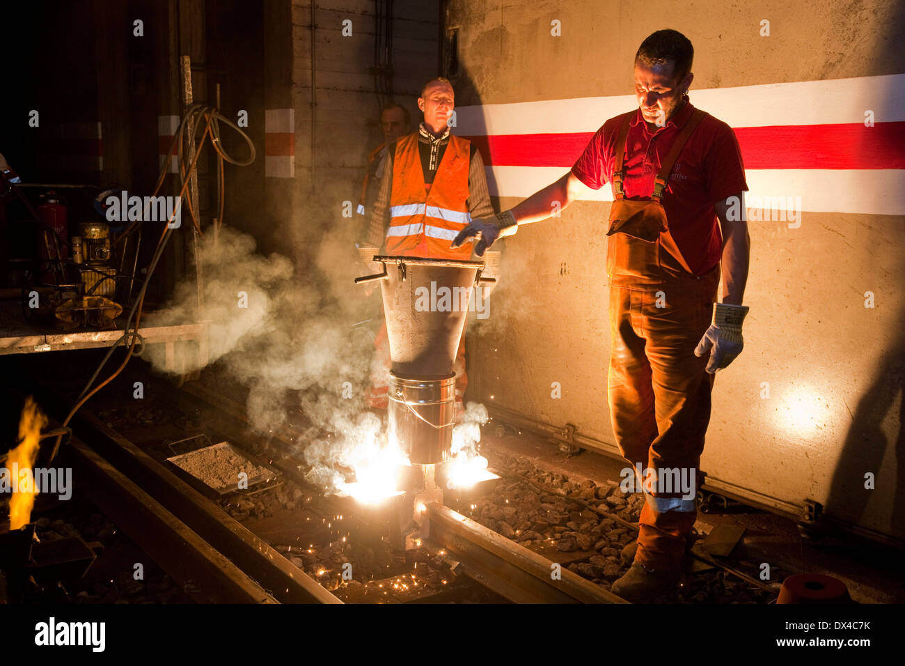 Track builders in metro tunnel Stock Photo - Alamy