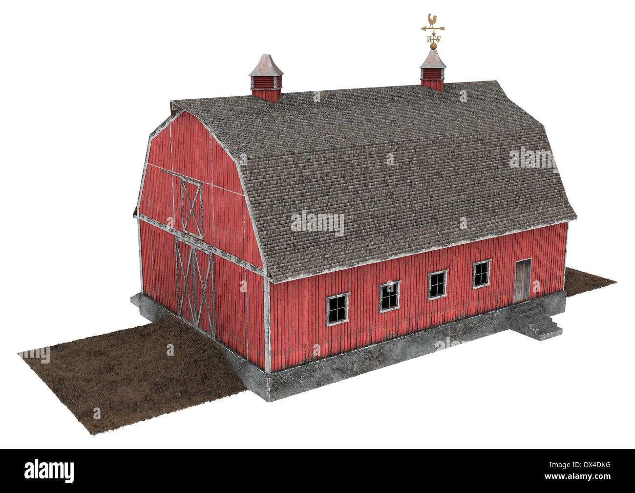 3D digital render of a red barn isolated on white background Stock ...