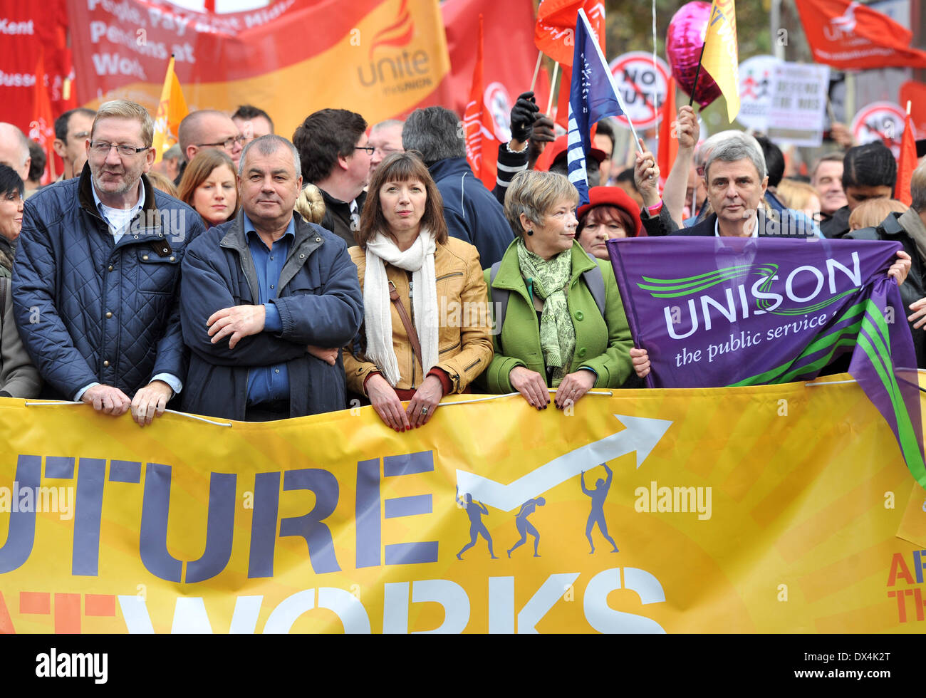 Len McCluskey (L), Brendan Barber (C-L), Dave Prentis (R) A Future That ...