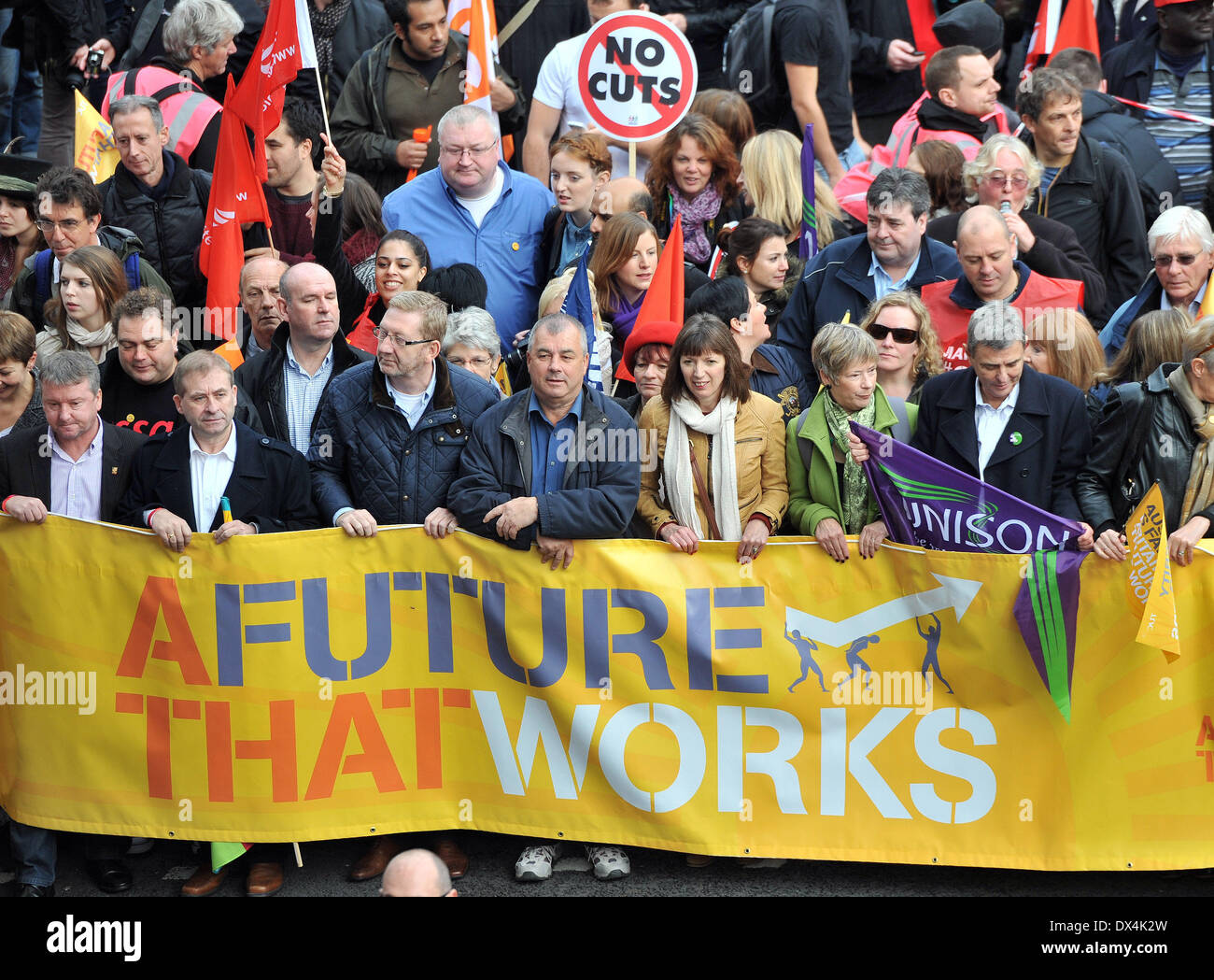 Len McCluskey (L), Brendan Barber (C-L), Dave Prentis (R) A Future That ...