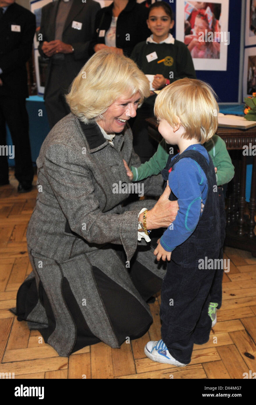 Camilla, The Duchess of Cornwall is greeted by her grandchildren, twins ...