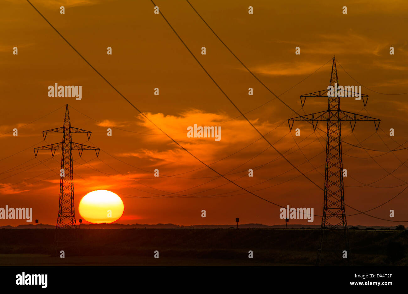 High voltage overland power line to Sylt Stock Photo - Alamy