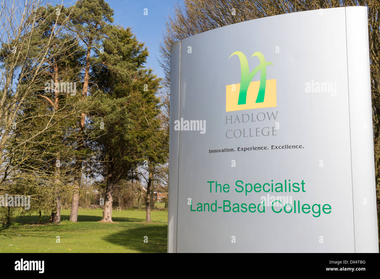 Sign for Hadlow Land Based College Stock Photo - Alamy