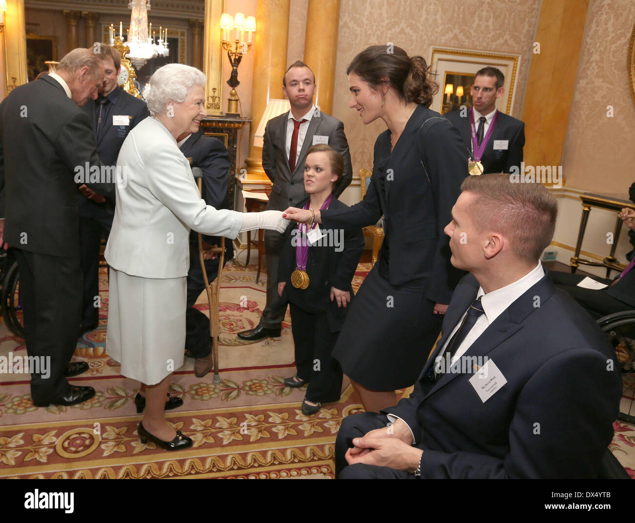 Queen Elizabeth II meets Sarah Storey during a reception for Team GB ...