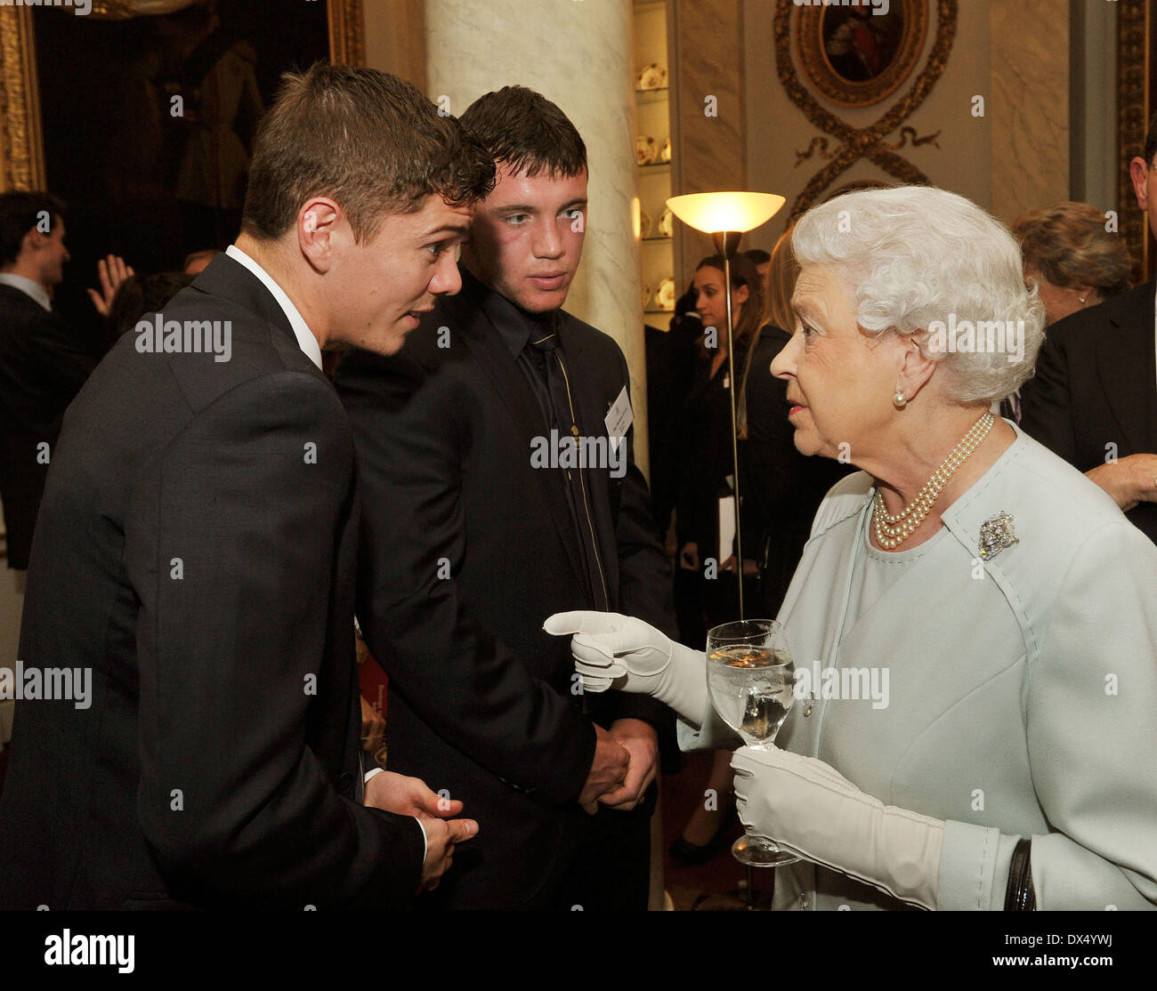 Queen Elizabeth II talks to Boxer Luke Campbell during a reception for ...