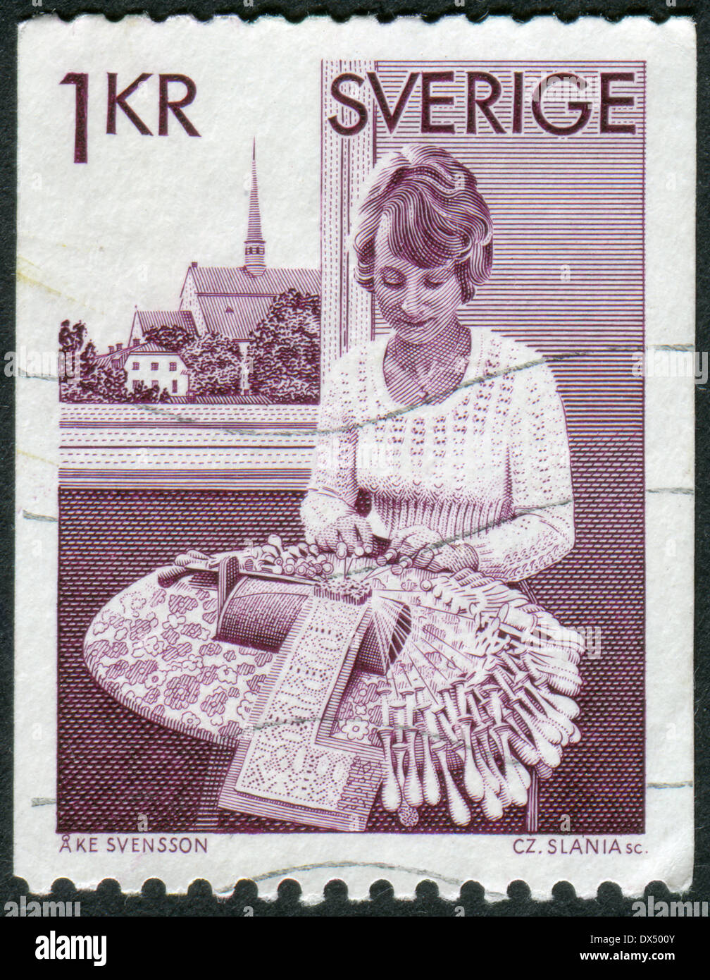 SWEDEN - CIRCA 1976: Postage stamp printed in Sweden, shows Lacemaker ...