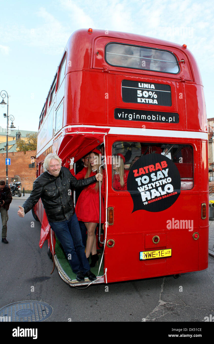 Richard Branson promotes his Virgin Mobile brand on a visit to Warsaw ...