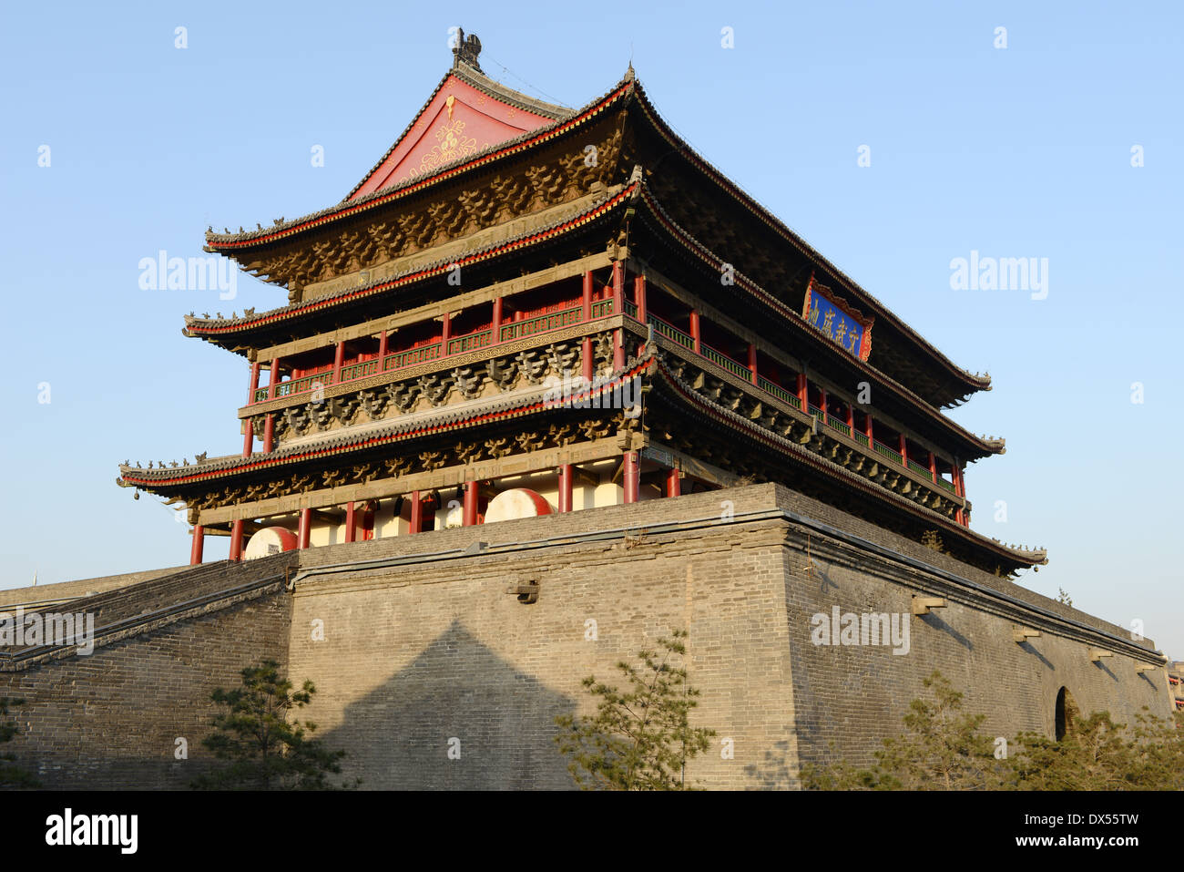 The famous Chinese ancient building of Drum Tower at the city center of ...