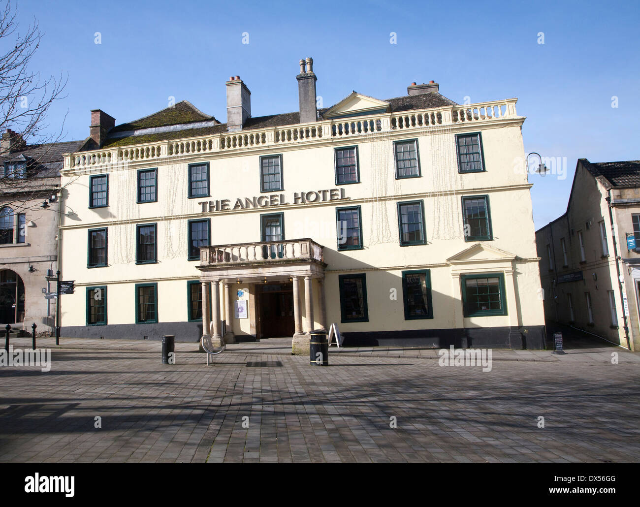 Historic Angel Hotel building in the marketplace at the centre of the ...