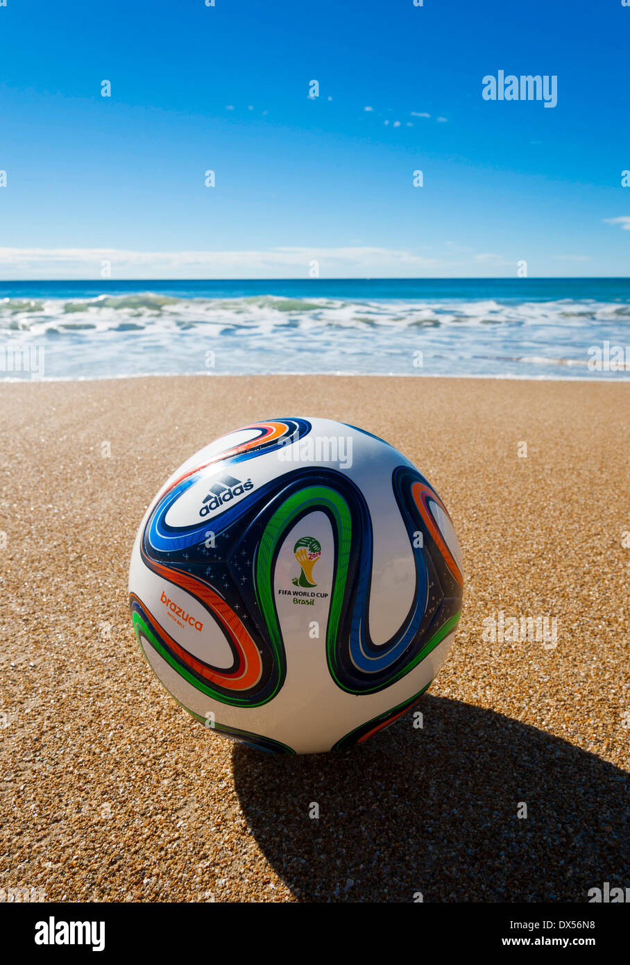 "Brazuca", match ball of FIFA World Cup Brazil 2014 on a sandy beach ...