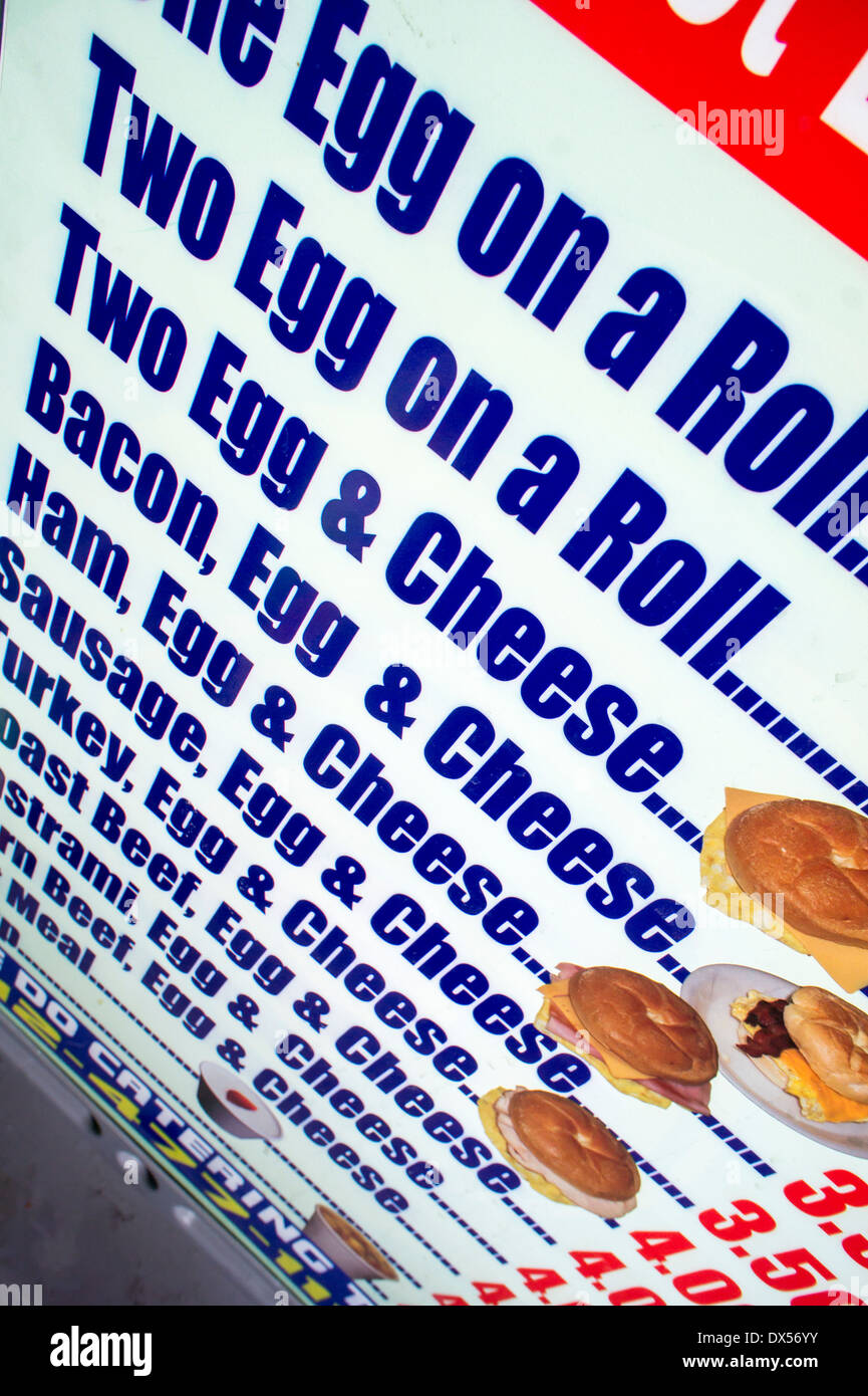 A deli in New York advertises it's menu of unhealthy breakfast choices ...