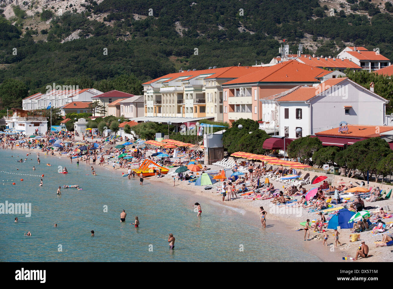 Beach and promenade, Baška, Kvarner Gulf, Krk Island, Croatia Stock ...
