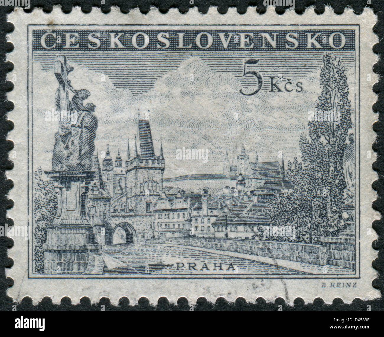 Postage stamp printed in Czechoslovakia shows Prague, Charles Bridge ...