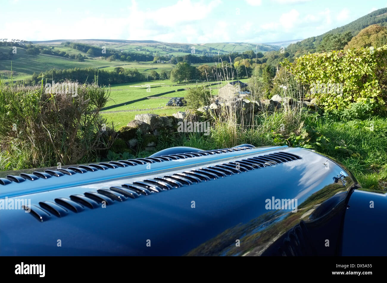 Blue Morgan 3.7 Roadster in Nidderdale, North Yorkshire Stock Photo - Alamy