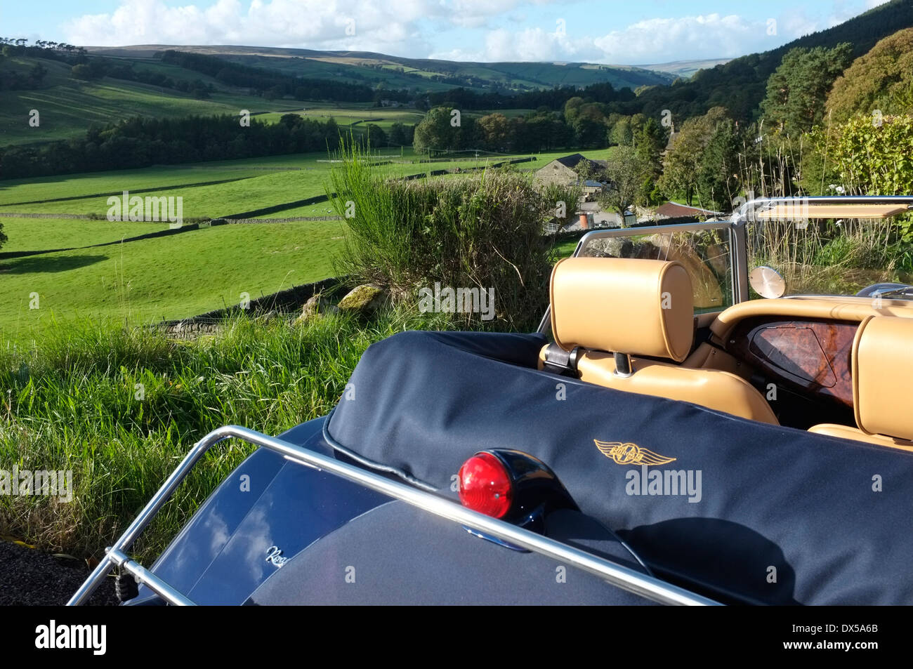 Blue Morgan 3.7 Roadster in Nidderdale, North Yorkshire Stock Photo - Alamy