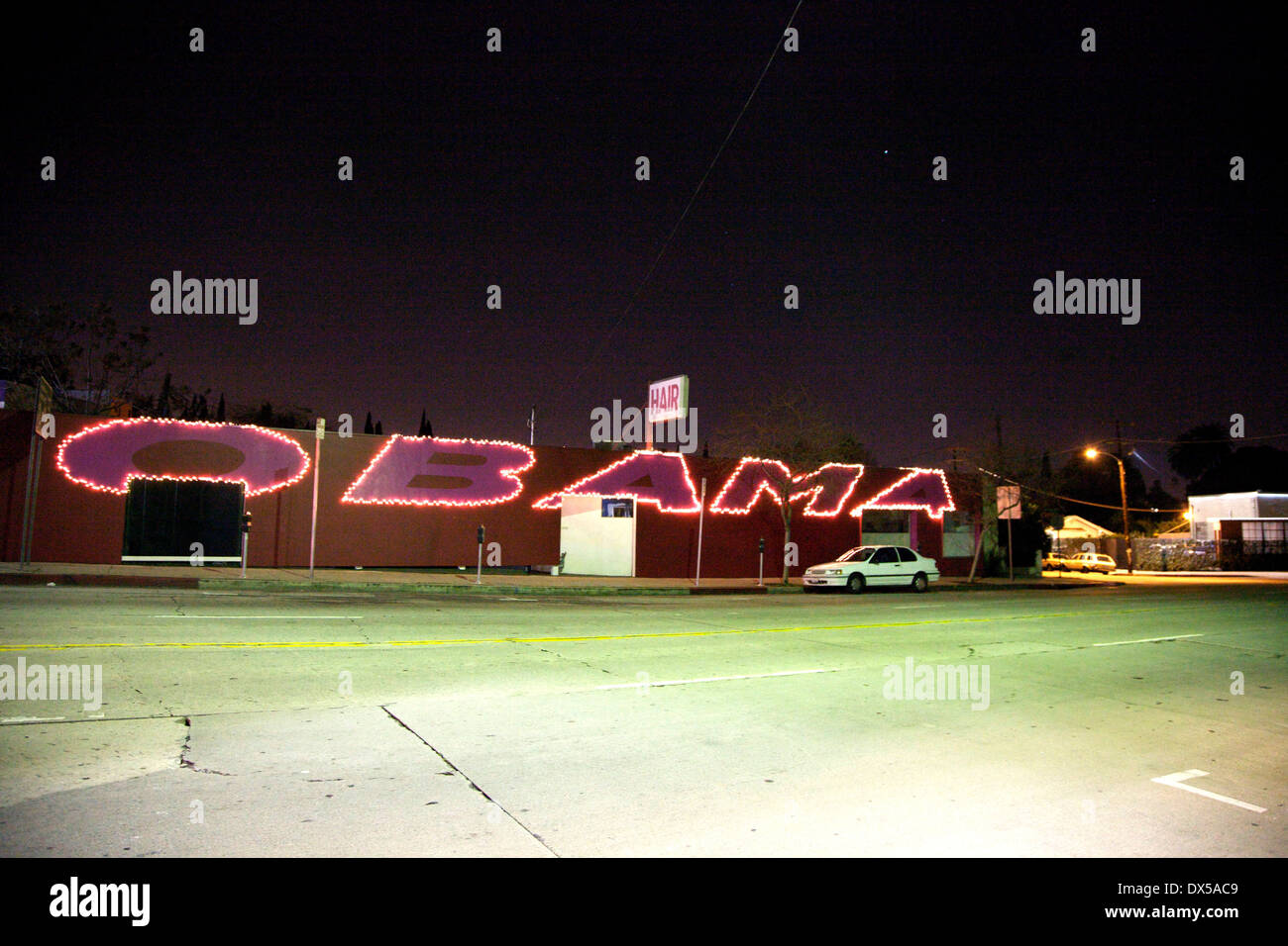 Obama sign at night in Los Angeles Stock Photo - Alamy