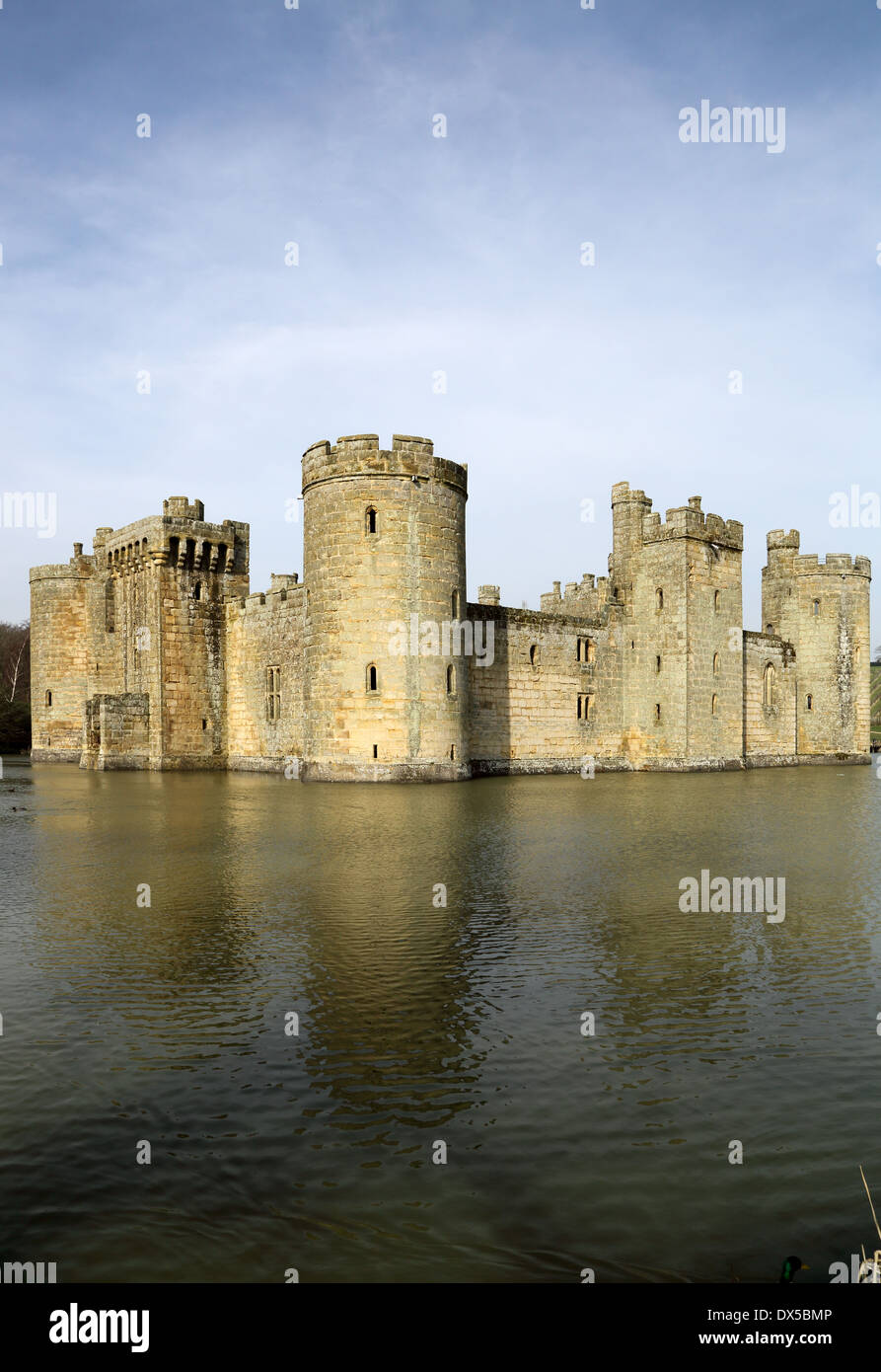the moated Bodium castle in East Sussex Stock Photo - Alamy