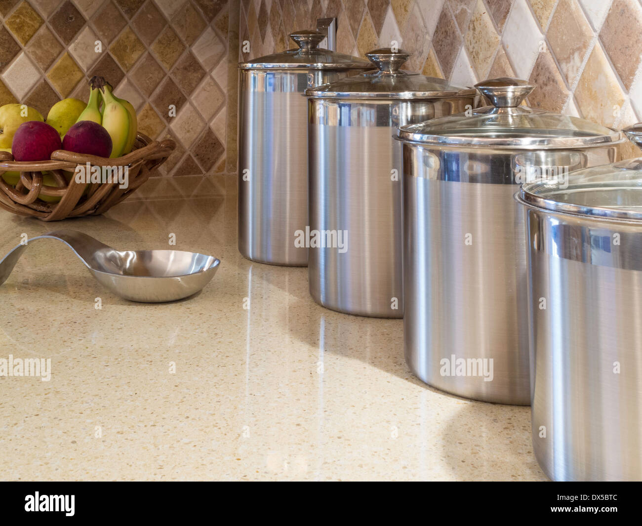 Metal Kitchen Cannister Set, Modern Luxury Kitchen, USA Stock Photo - Alamy