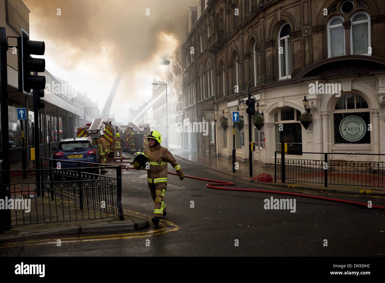 Harrogate, North Yorkshire, UK. 18 March 2014. Fire Services from North ...