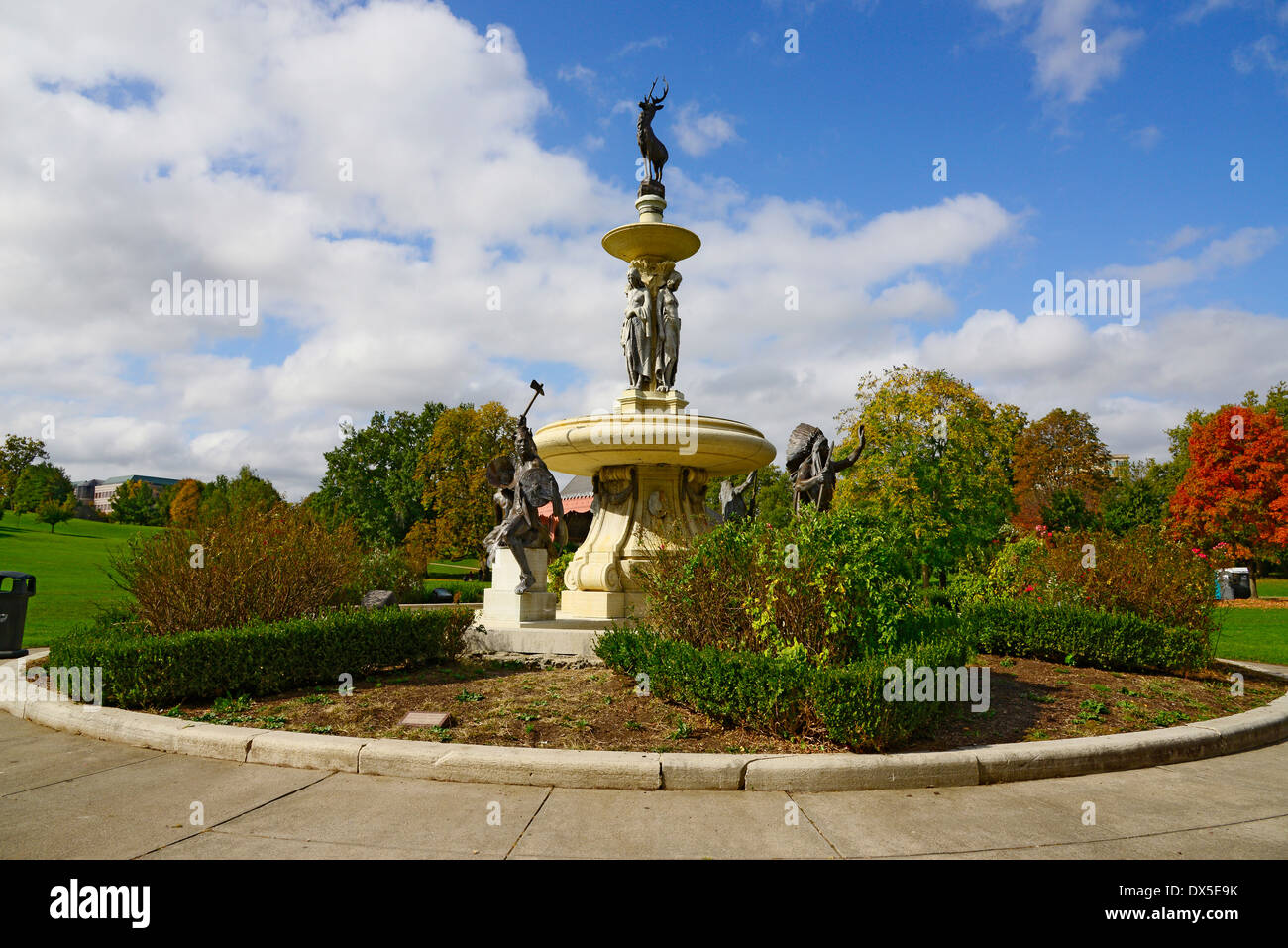 Corning Fountain in Bushnell Park with Capitol building in background ...