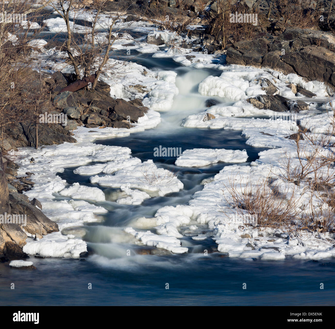 Great Falls on Potomac river outside Washington DC in winter with ice ...