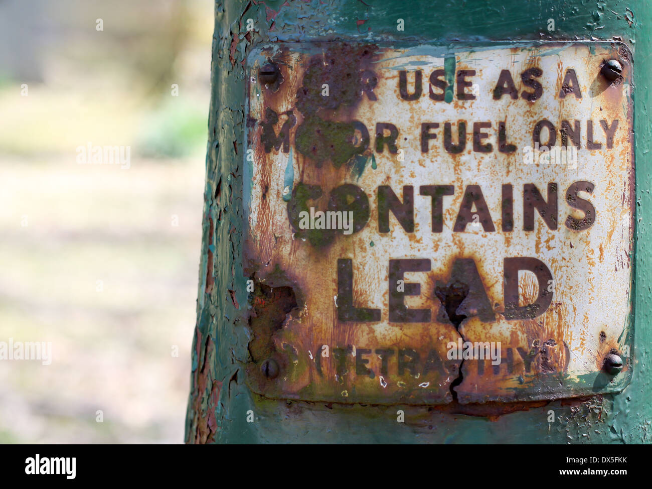 Motor Fuel Contains Lead - Vintage Sign Stock Photo - Alamy