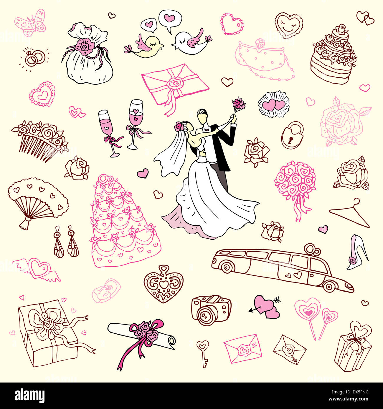Wedding set. Hand drawn illustration Stock Photo - Alamy