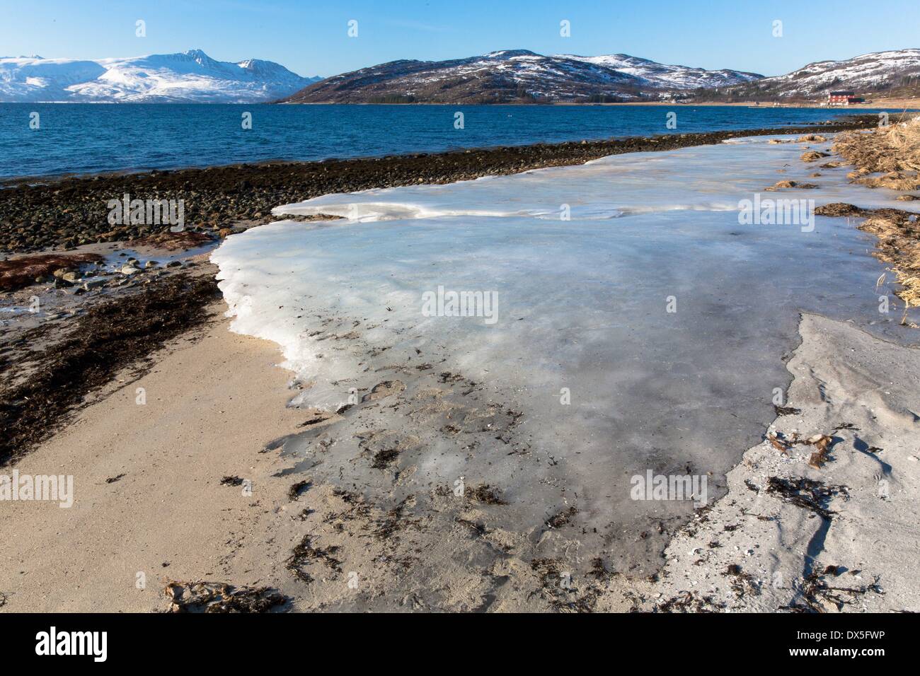 Ice On The Beach Stock Photo - Alamy