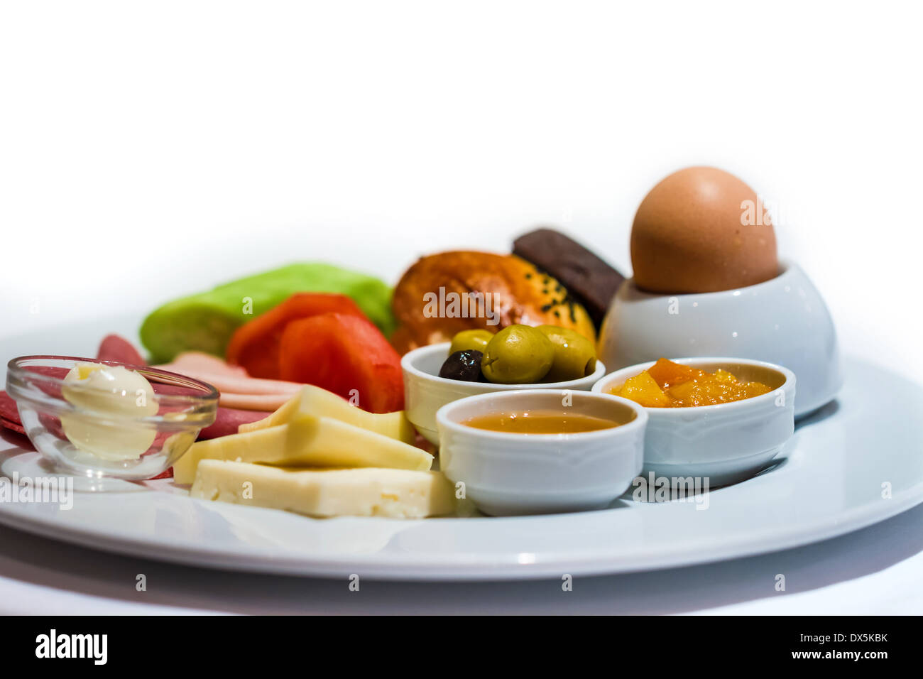 Restaurant gourmet breakfast menu set in resort hotel served Stock ...