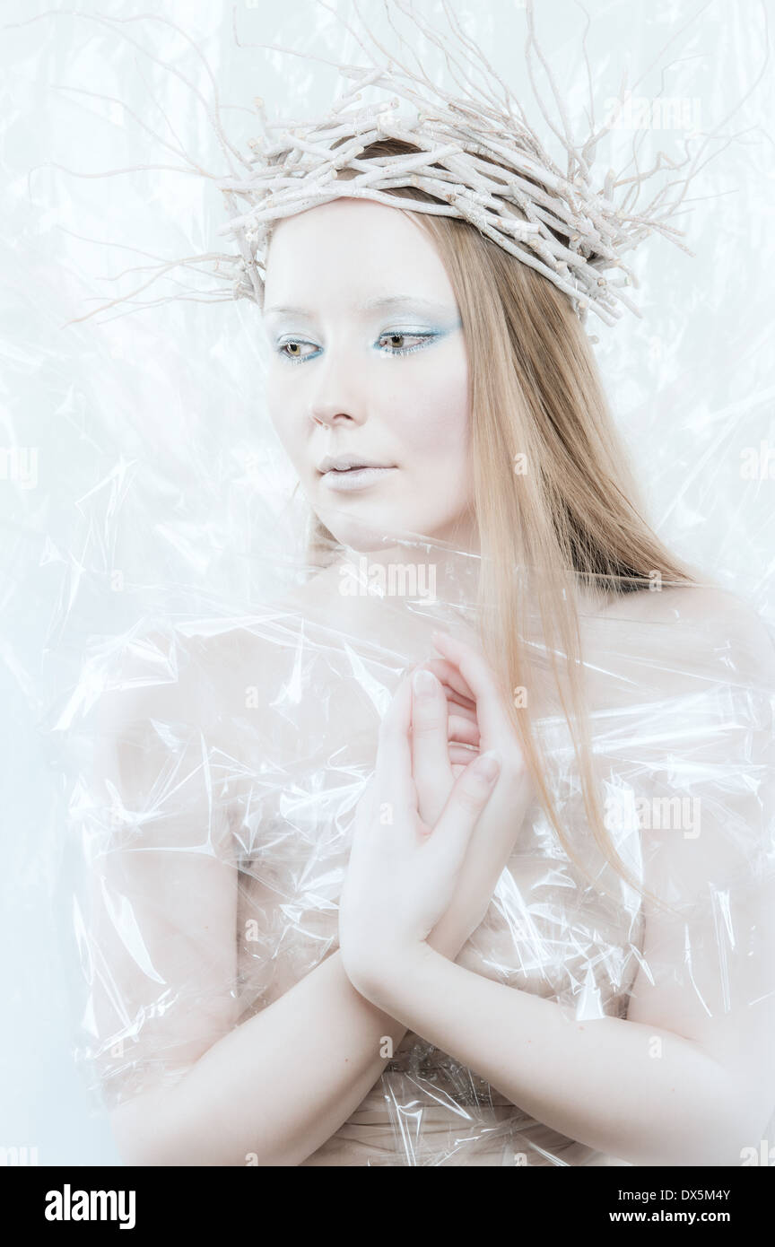 Fantasy ice queen theme, young beautiful woman, studio shot Stock Photo ...