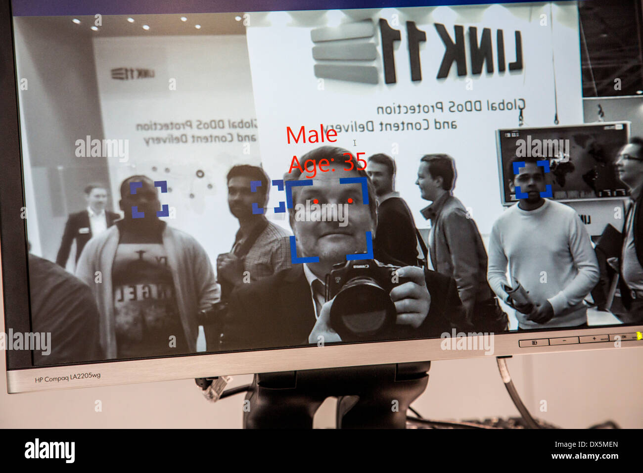 Hannover, Germany, Fair ground. Cebit 2014 computer fair. Face detection software Stock Photo ...