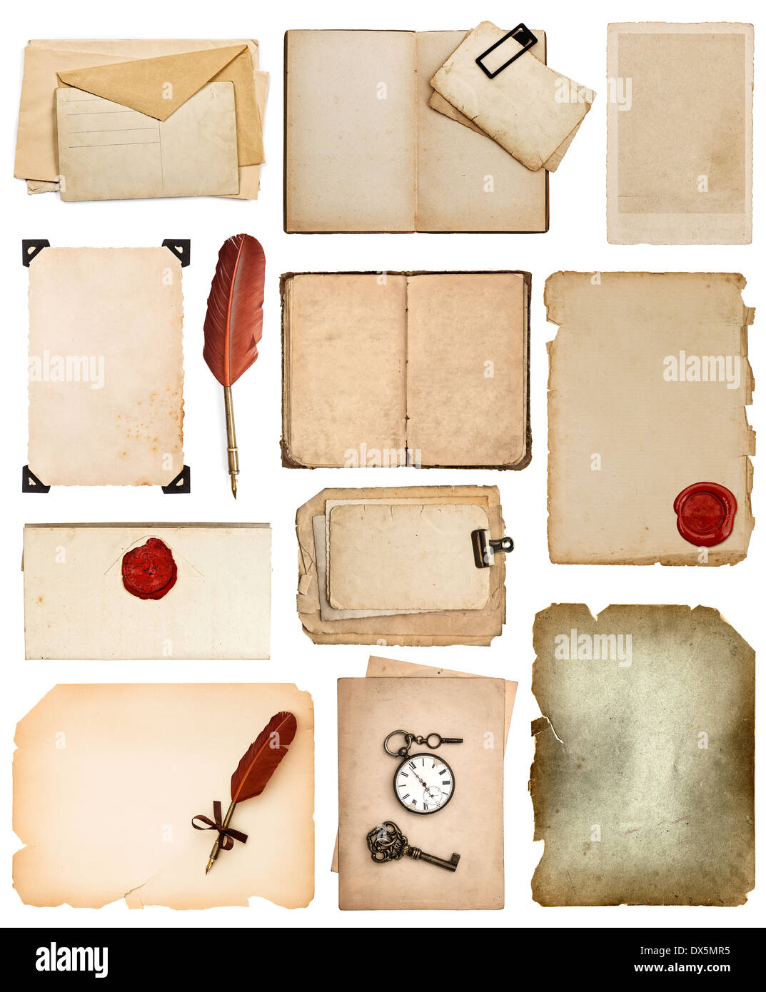 set of various old paper sheets. vintage book pages, cards, photos ...