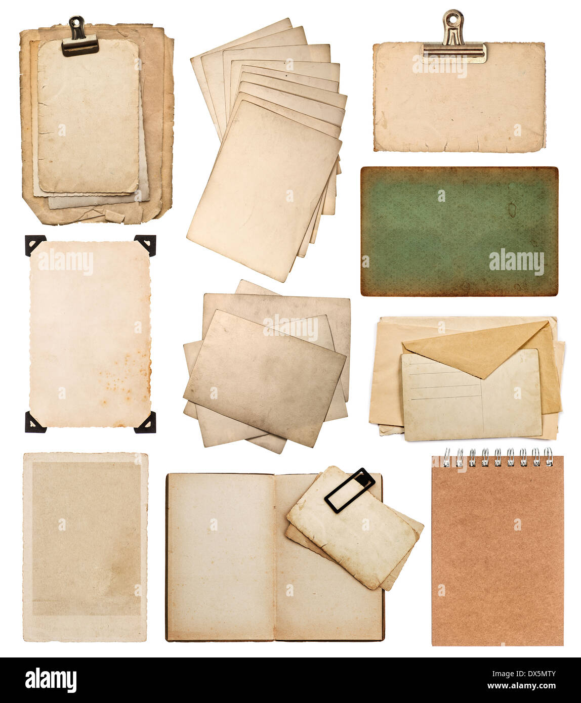 set of various old paper sheets. vintage photo album and book pages ...