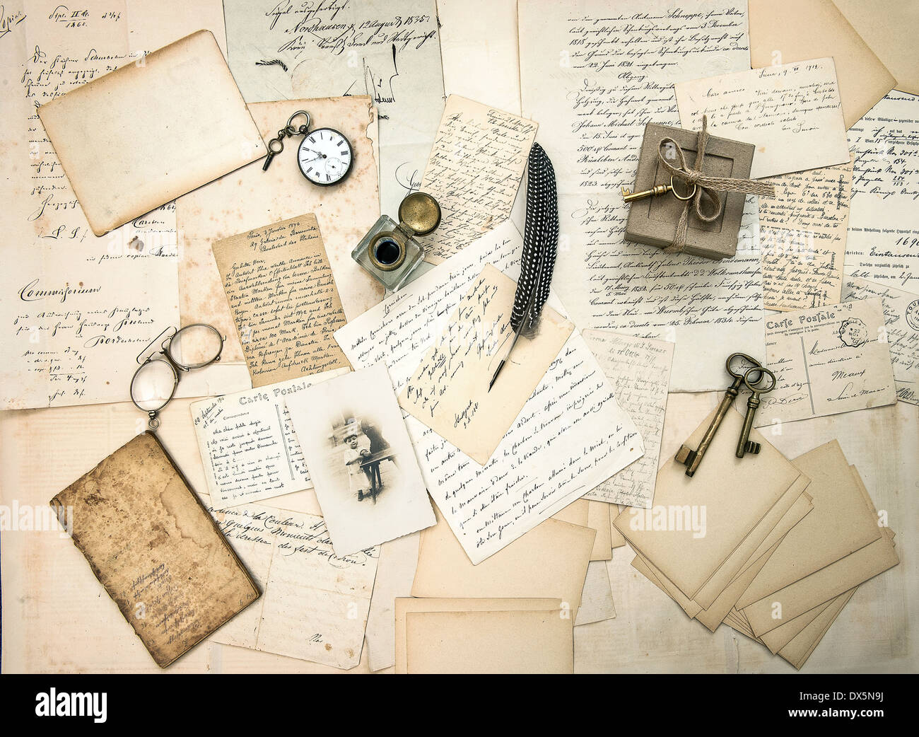 old letters and postcards, vintage accessory and antique photo of a ...