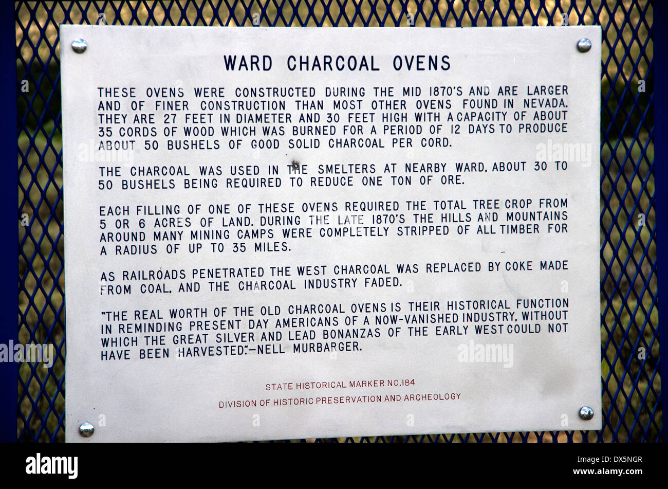 Ward Charcoal Ovens Historical preservation sign Stock Photo - Alamy