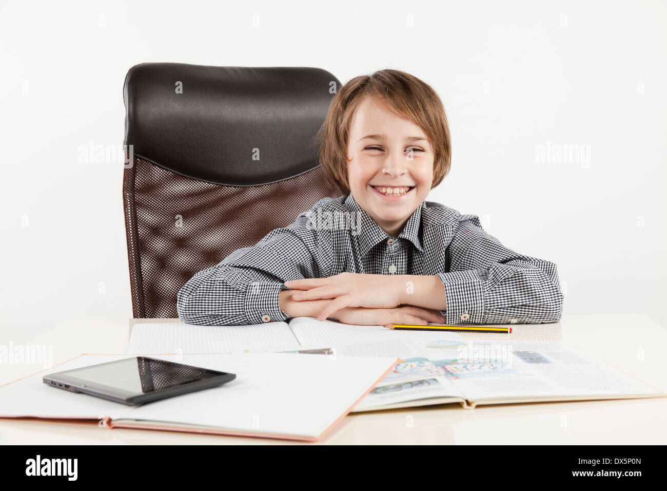 school boy love learning on white background Stock Photo - Alamy