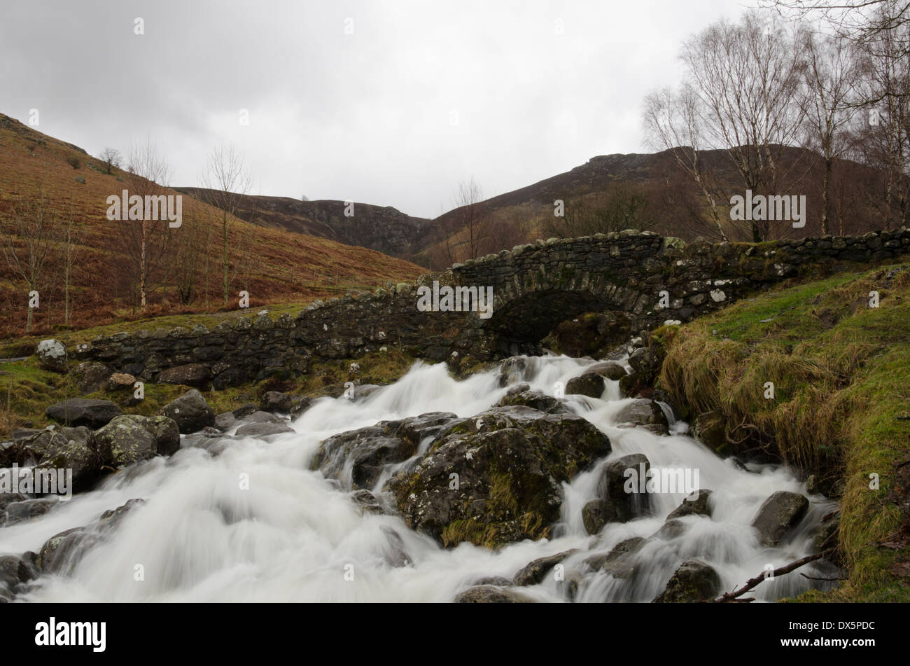 Watendlath beck gushing out of Ashness bridge, Lake District, Cumbria ...
