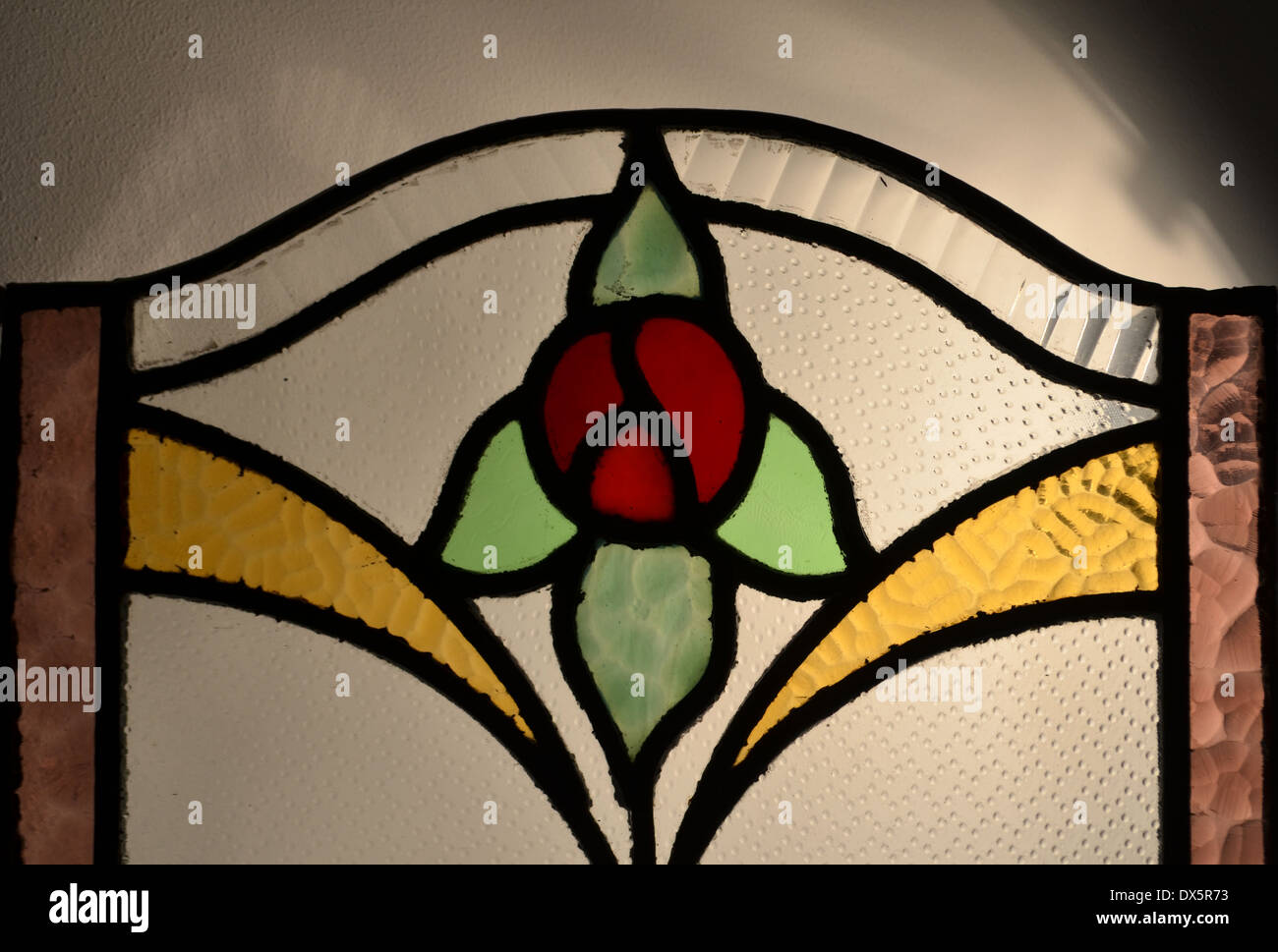 Leaded glass window panel with flower design Stock Photo - Alamy