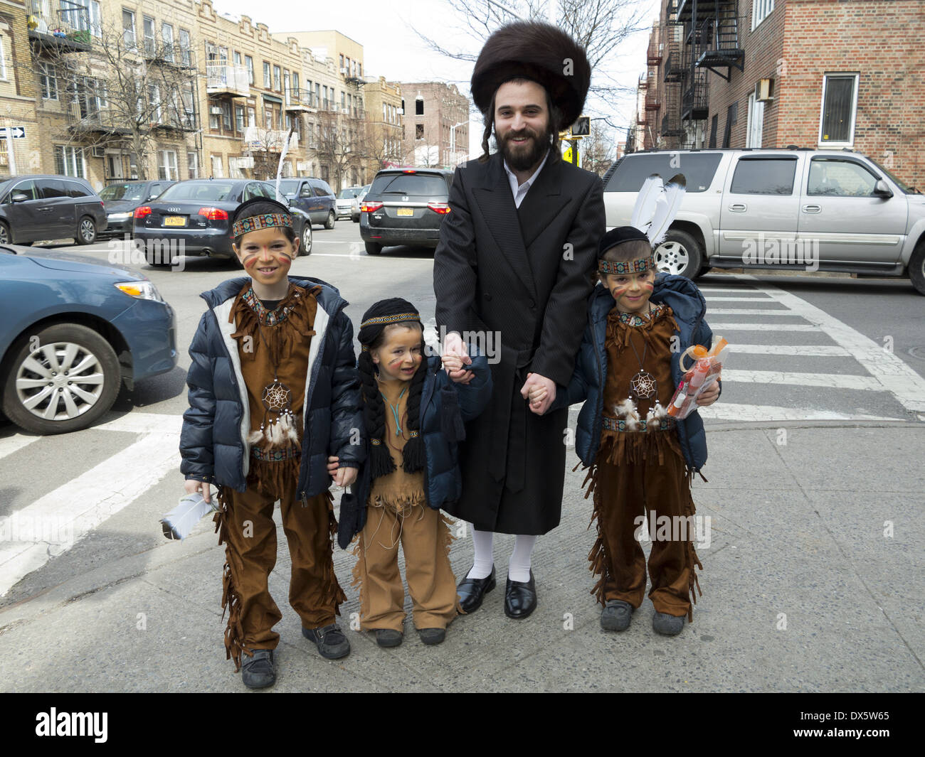 Religious Jews celebrate the holiday of Purim in the Borough Park ...