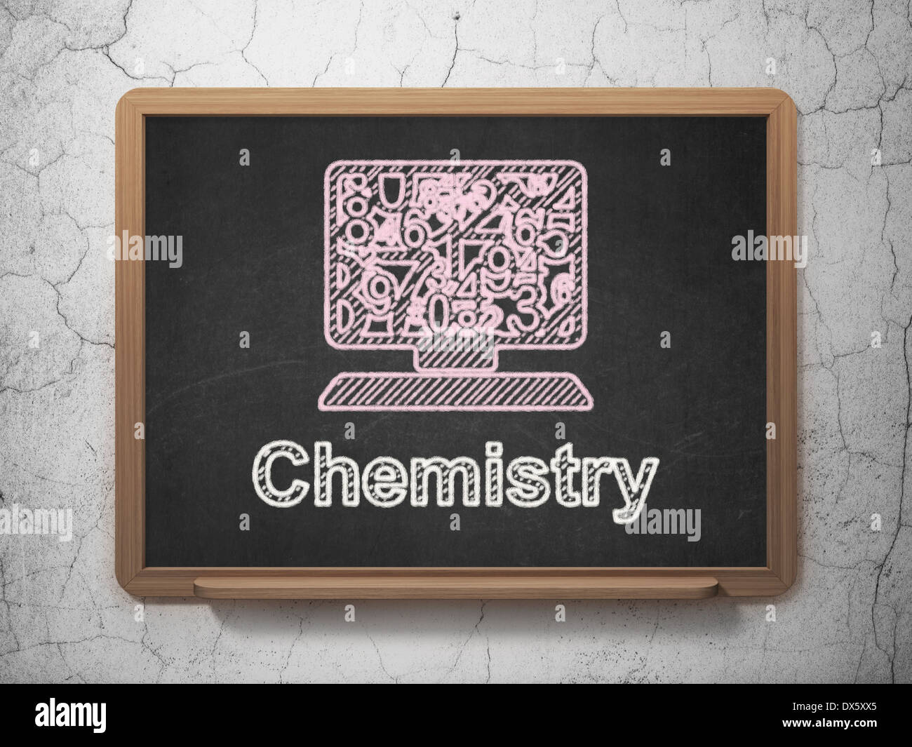 Education concept: Computer Pc and Chemistry on chalkboard background ...