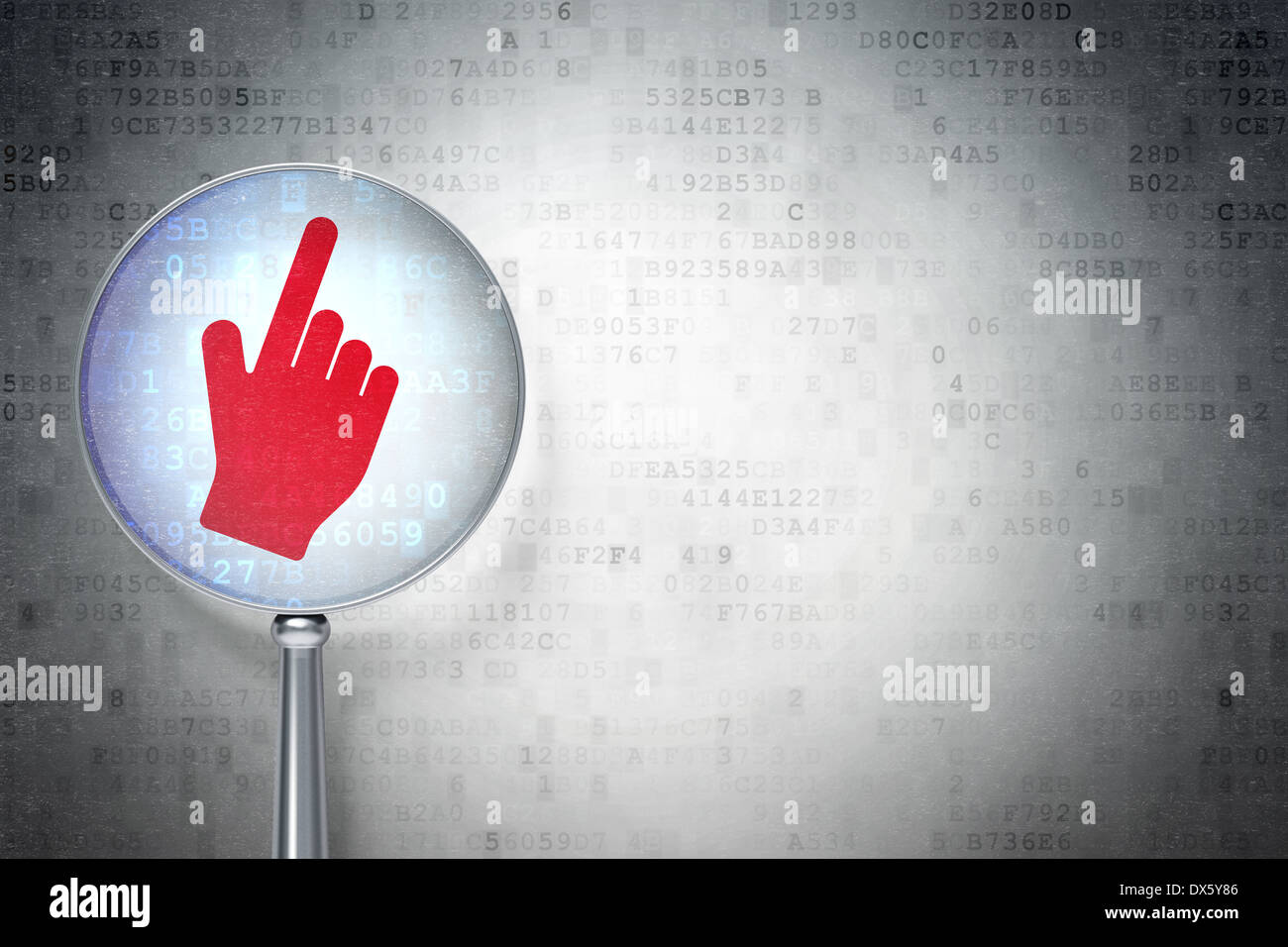Web development concept: Mouse Cursor with optical glass on digital background Stock Photo - Alamy