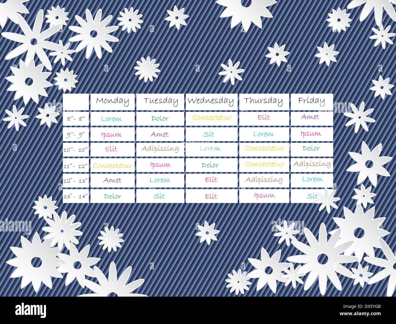 Cool timetable template design with flowers and striped background ...