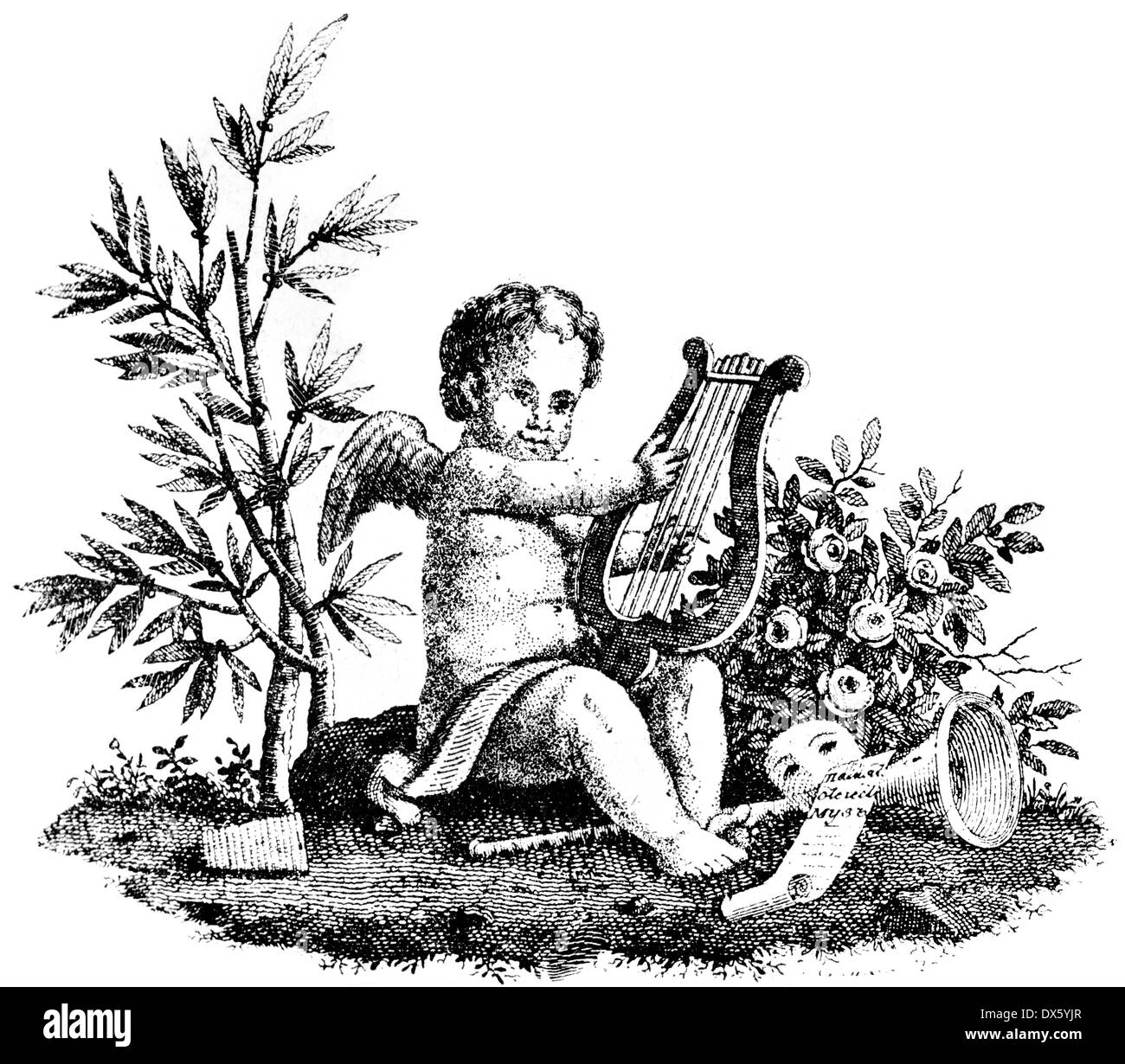 Cupid with harp, illustration from book dated 1910 Stock Photo - Alamy